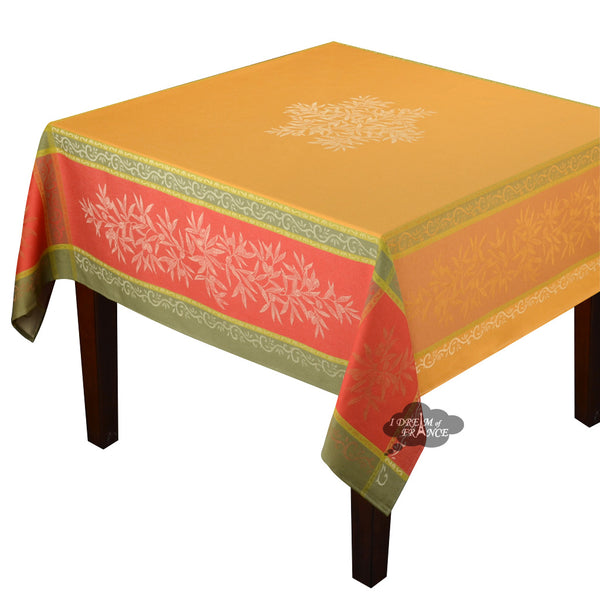 62" Square Olive Butterscotch French Cotton Tablecloth - I Dream of France