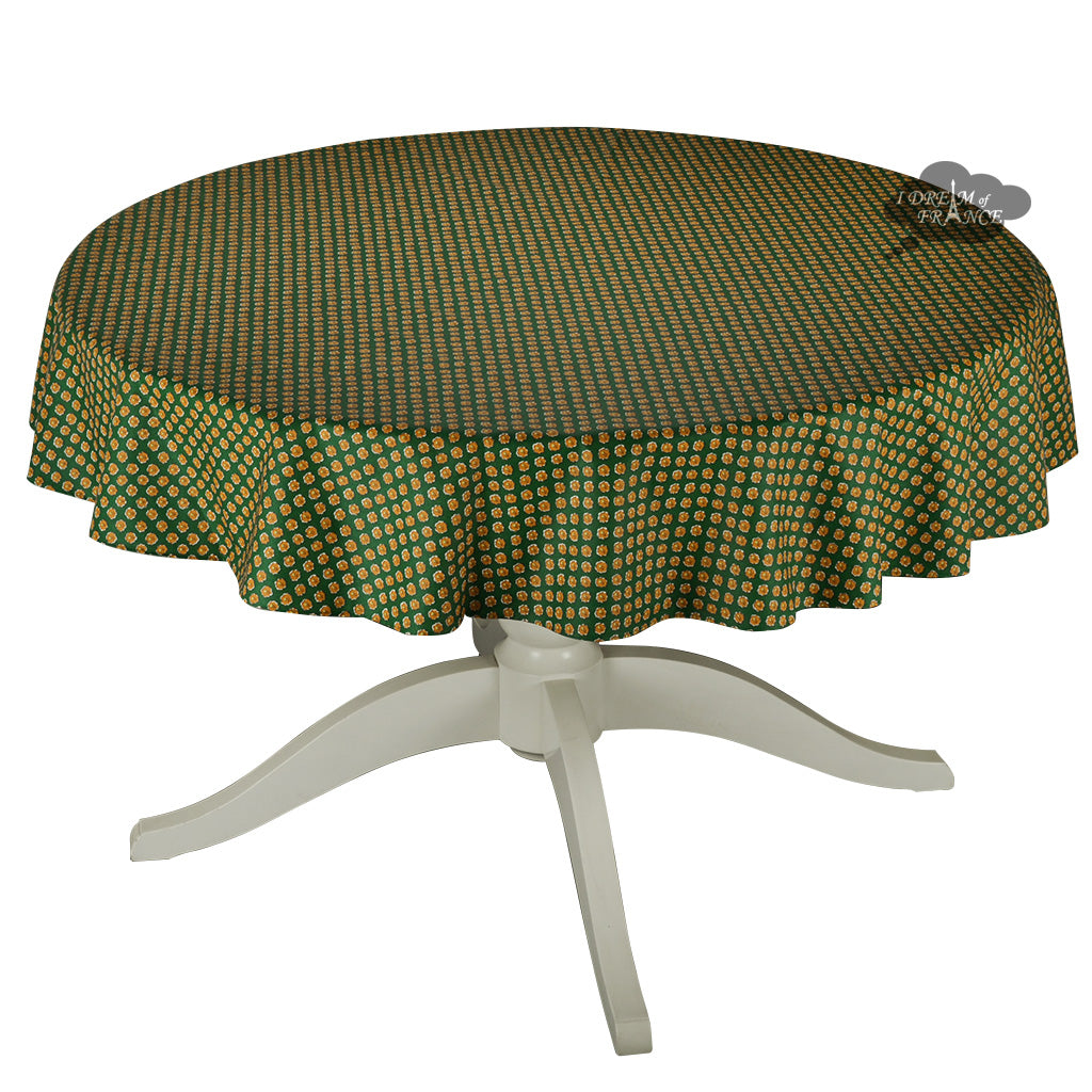 60 Round Olives Green All Over Acrylic Coated Cotton Provence Tablecloth by Le Cluny I Dream of France