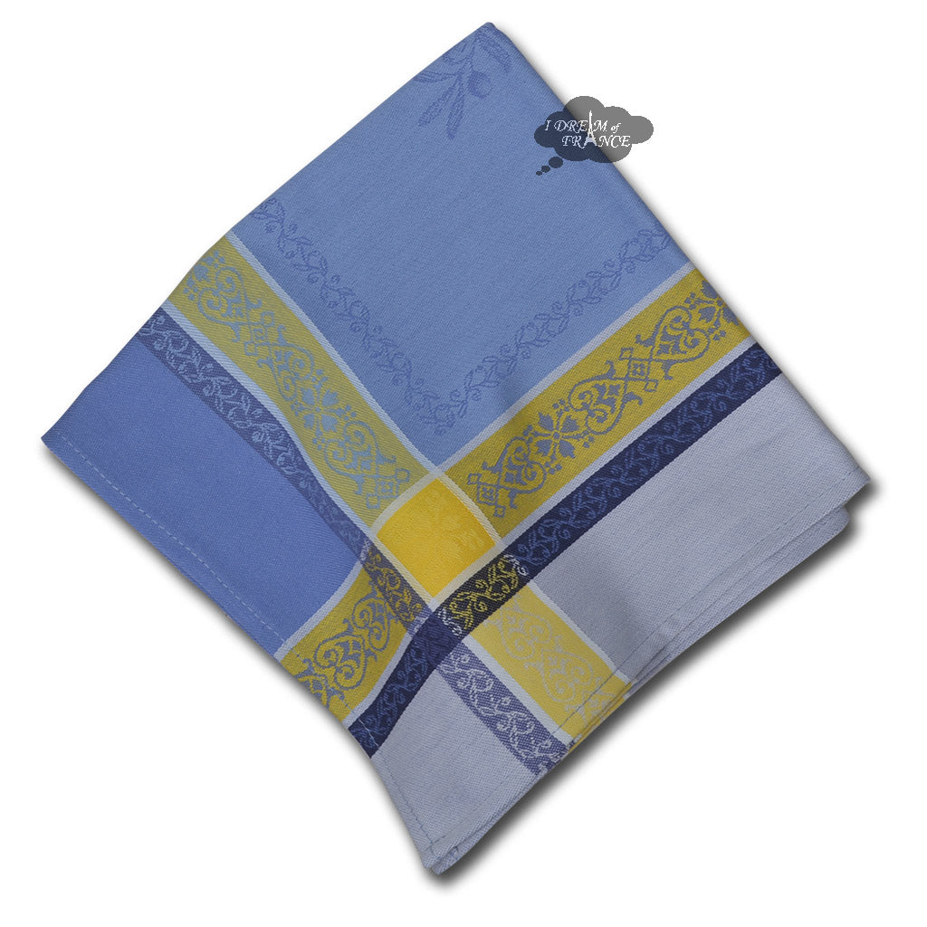 20x64" Olivia Blue & Yellow Jacquard Cotton Table Runner by Tissus Tos ...