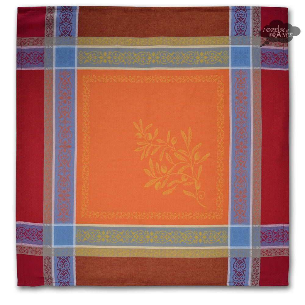 20x64" Olivia Red & Orange Jacquard Cotton Table Runner by Tissus Tose ...