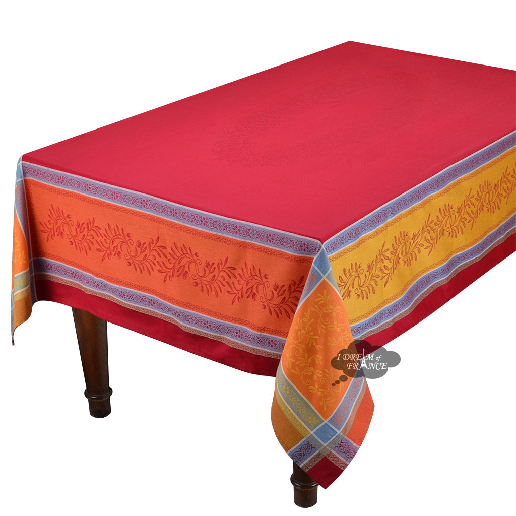 62x98" Rectangular Olivia Red & Orange French Jacquard Tablecloth by T ...